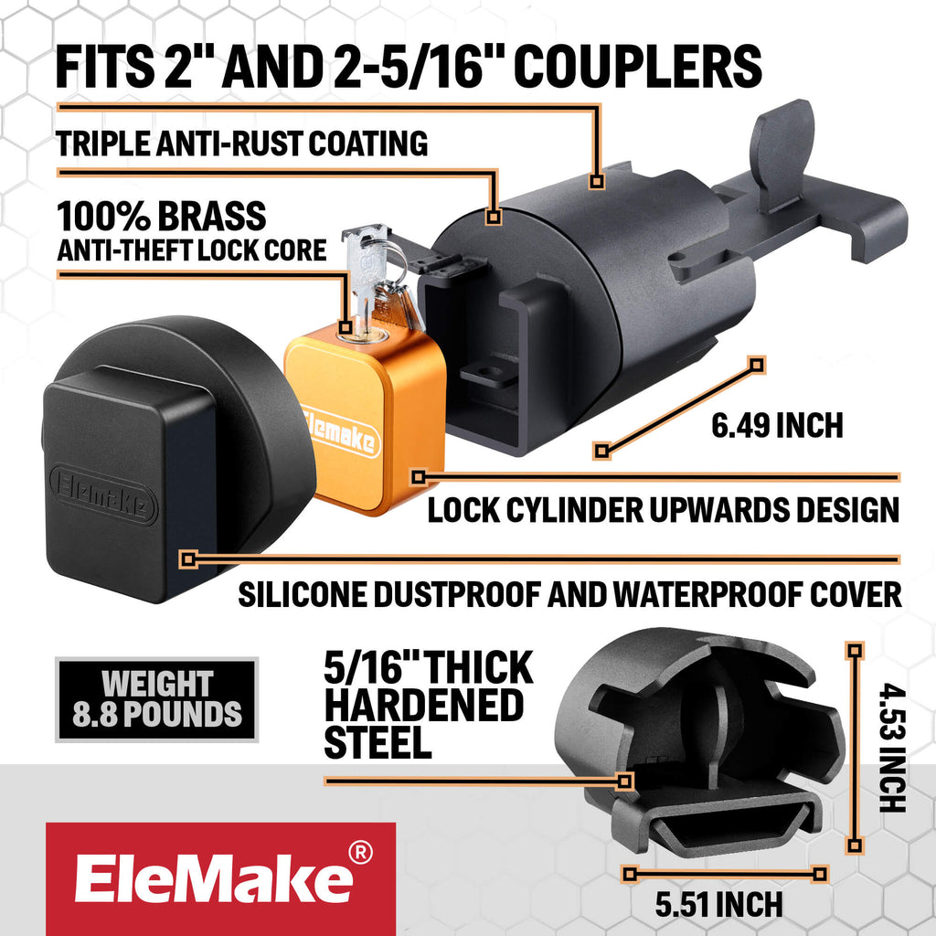 Elemake Trailer Lock Fits 2 5/16" Couplers RV Lock Boat Lock Trailer ...